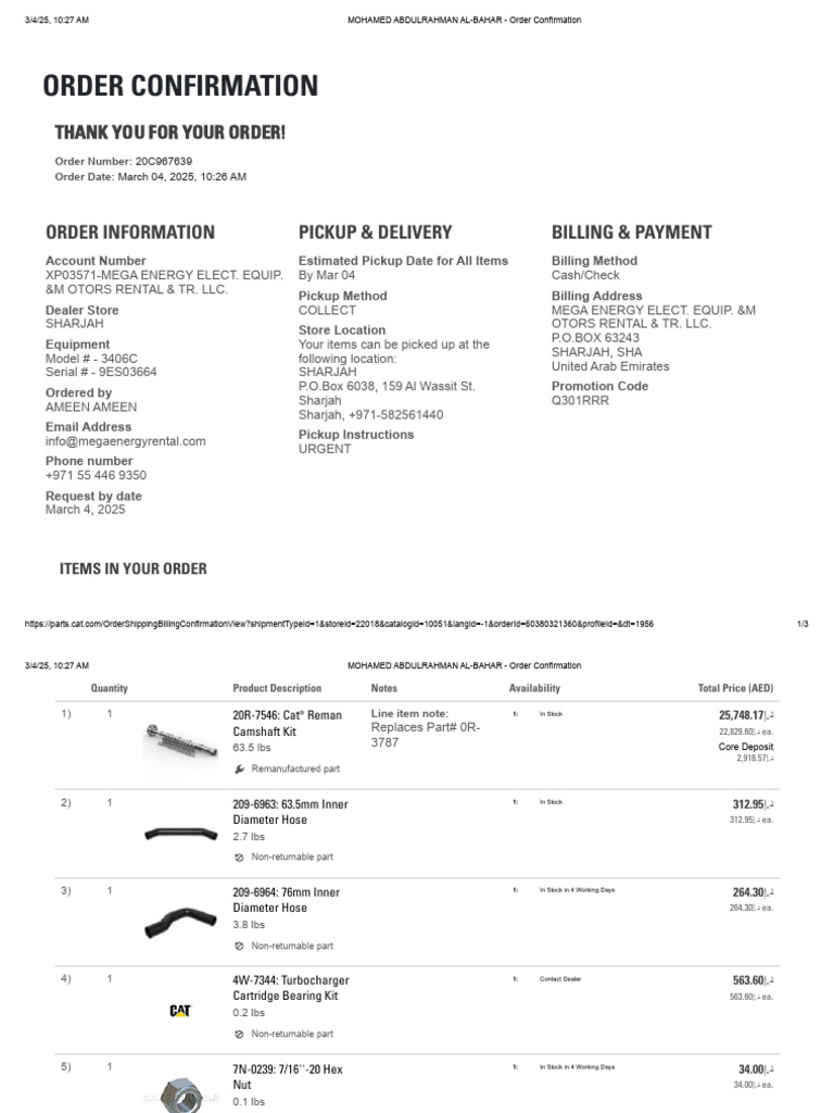 Order Confirmation for Mega Energy Equipment | PDF