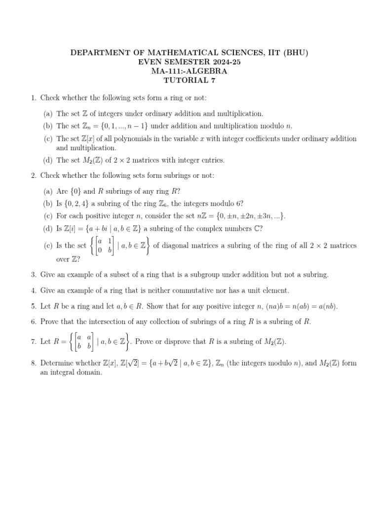 MA 111 Algebra Tutorial 8 | PDF