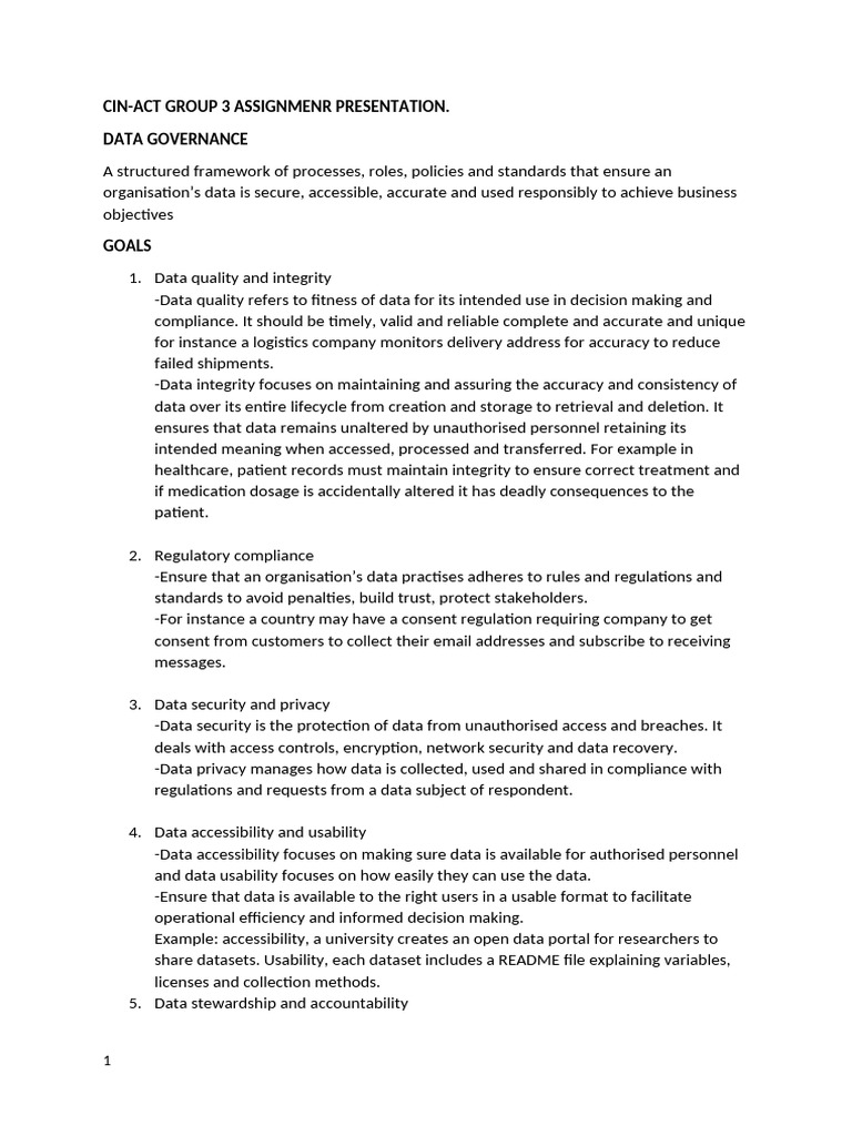 CIN-ACT GROUP 3 DATA Analytics Assignment | PDF | Regulatory Compliance | Governance
