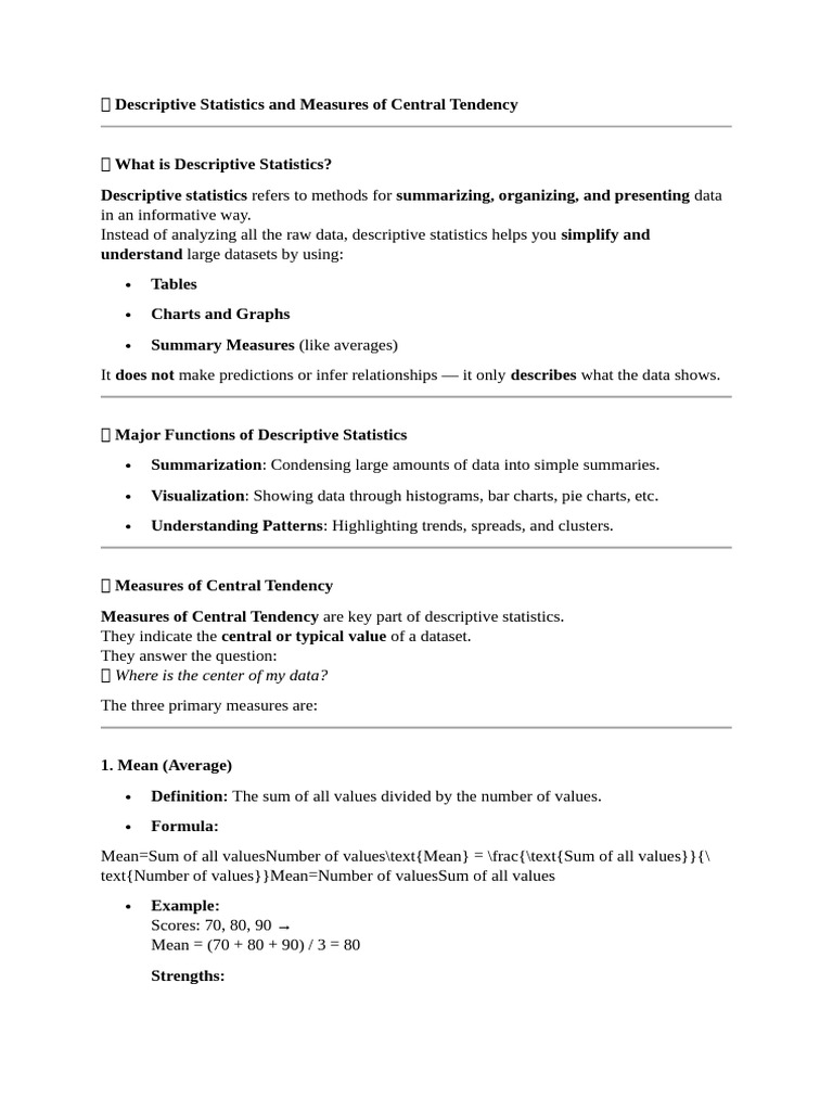 ? Descriptive Statistics and Measures of Central Tendency | PDF | Mode ...