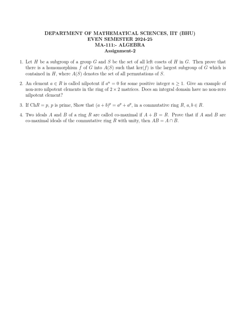 MA 111 Algebra Assignment 2 | PDF