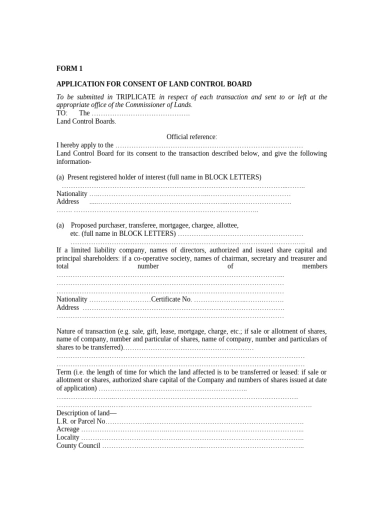 Application For Consent of Land Control Board | PDF | Mortgages ...