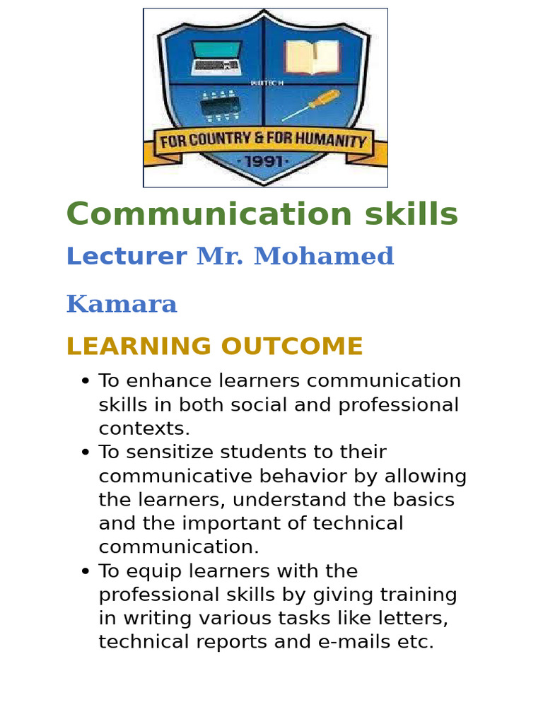 Communication Skills Overview | PDF | Communication | Nonverbal ...