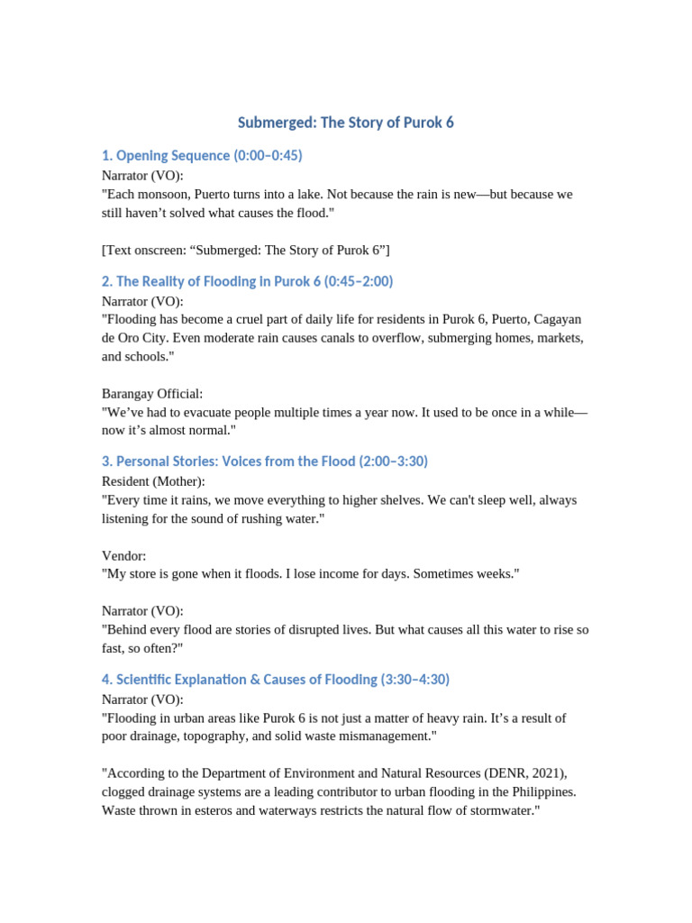 Submerged_The_Story_of_Purok_6_Script | PDF | Flood | Natural Environment