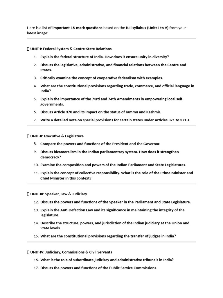 Constitution List of Important 16 | PDF | Governance | Public Law