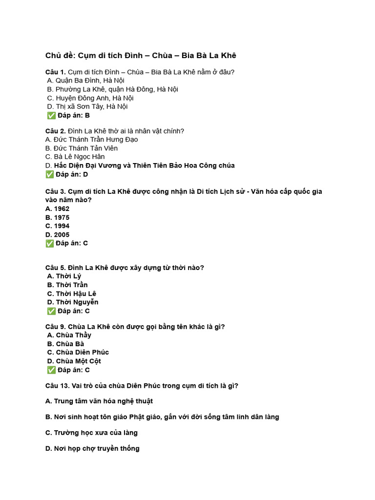 Chủ đề - Cụm di tích Đình - Chùa - Bia Bà La Khê | PDF