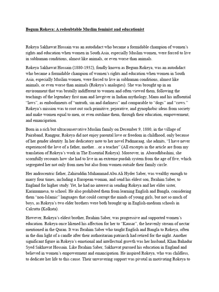 Biography of Begum Rokeya | PDF