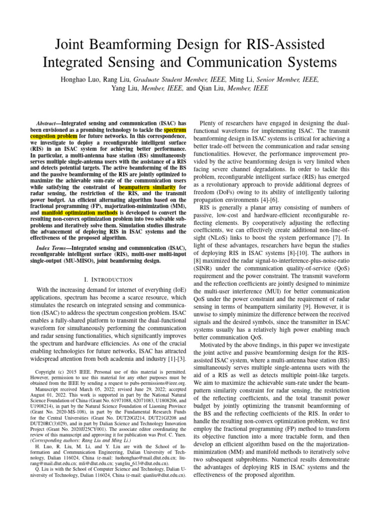 ISAC-22-Luo-Joint Beamforming Design For RIS-Assisted Integrated ...