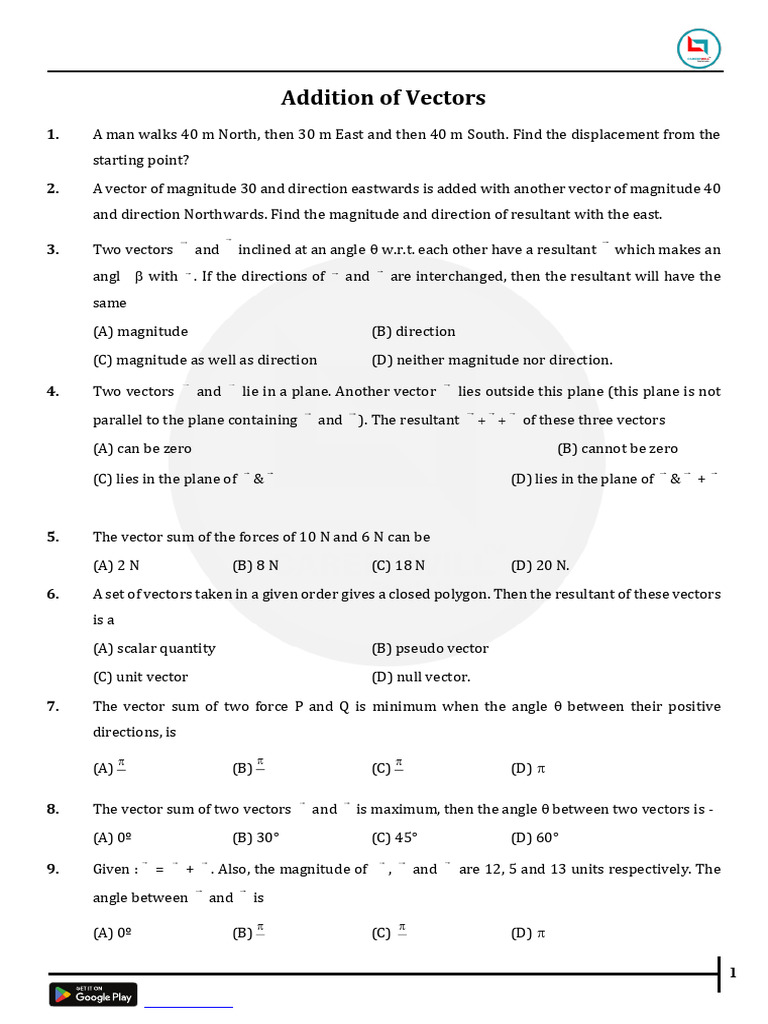 Vector DPP Advance Level | PDF | Euclidean Vector | Angle
