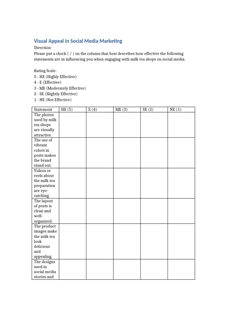 Visual Appeal Survey Section | PDF