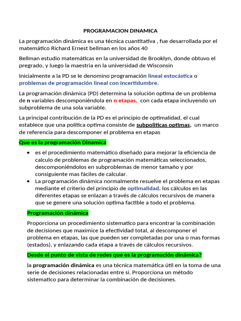 Programacion Dinamica | PDF | Programación dinámica | Algoritmos y Estructuras de Datos