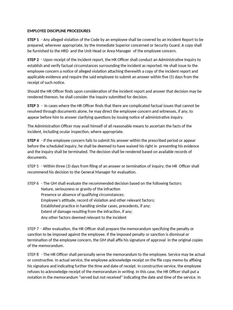 EMPLOYEE DISCIPLINE PROCEDURES | PDF | Employment | Criminal Law