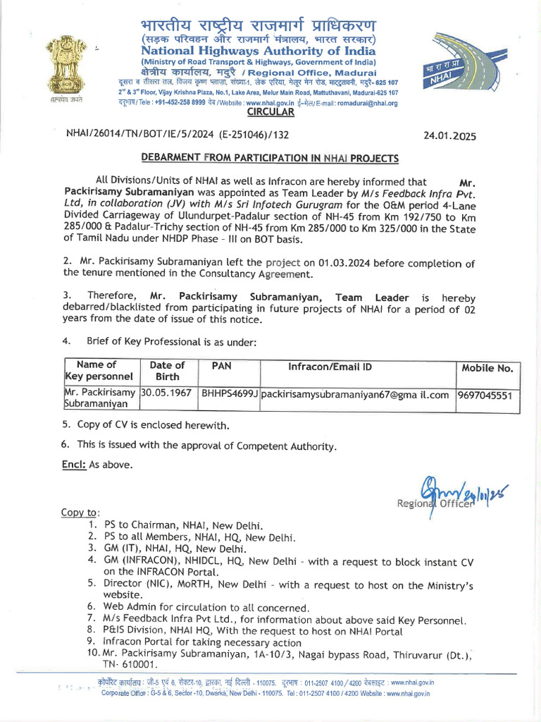 Debarment NHAI ROM 132 | PDF