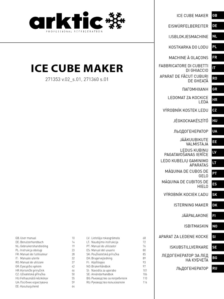Manual 271353v02 s01 271360s01 Ice Cube Maker Arktic | PDF