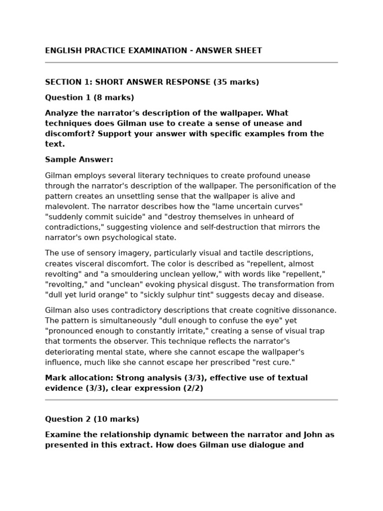 English Practice Examinatio Answers | PDF | Narrative | Narration