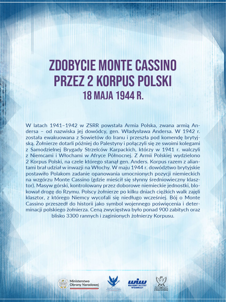 Zdobycie Monte Cassino Przez 2 Korpus Polski: 18 Maja 1944 R | PDF