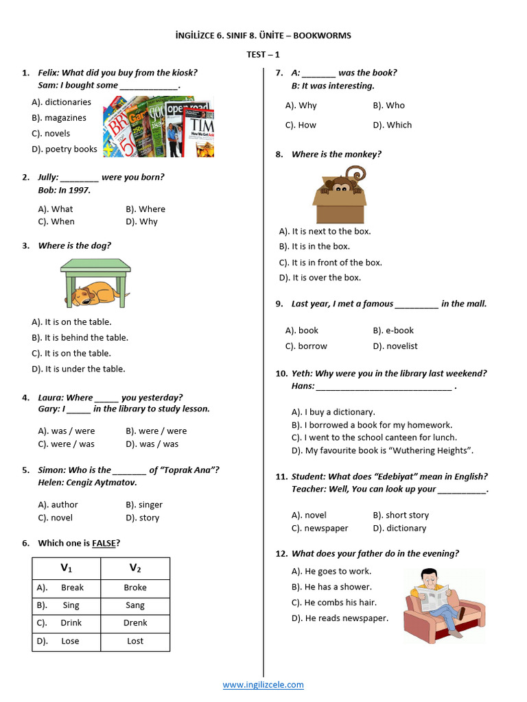 6th Grade English Unit 8 Test | PDF