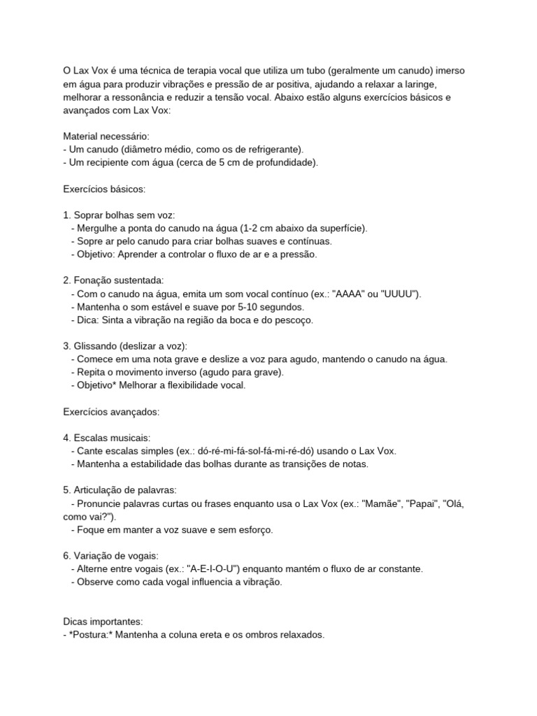 Exercícios para Lax Vox | PDF