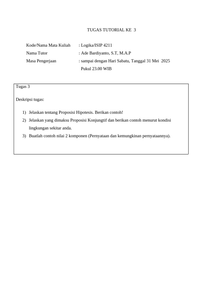 Tugas Tutorial Ke 3 Logika Isip 4211 | PDF