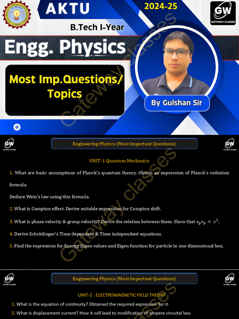 Physics Most Imp. Questions | PDF | Waves | Electromagnetic Radiation