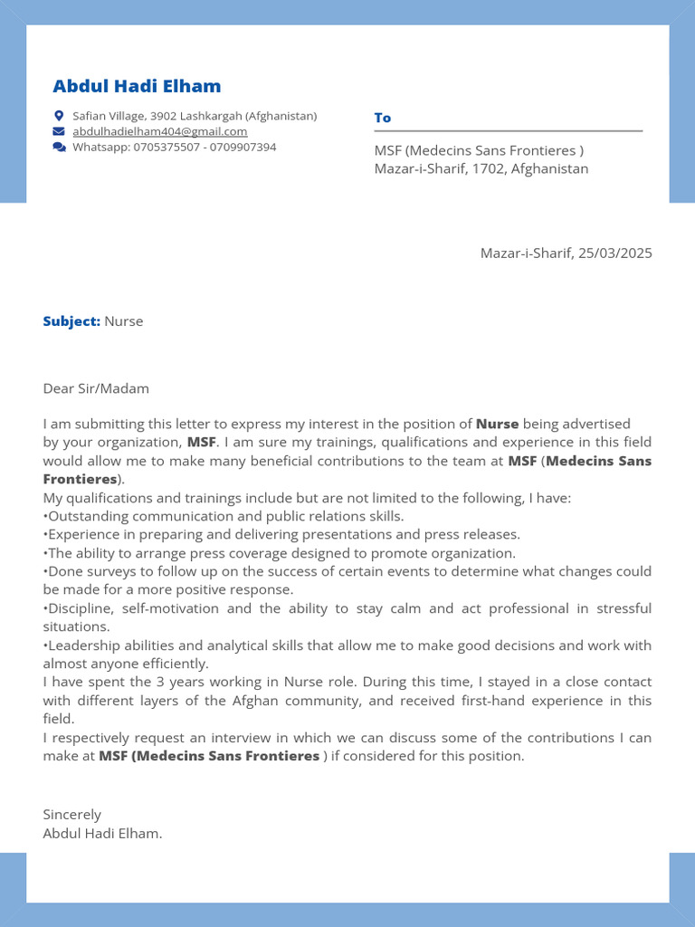 Nurse Application for MSF Position | PDF