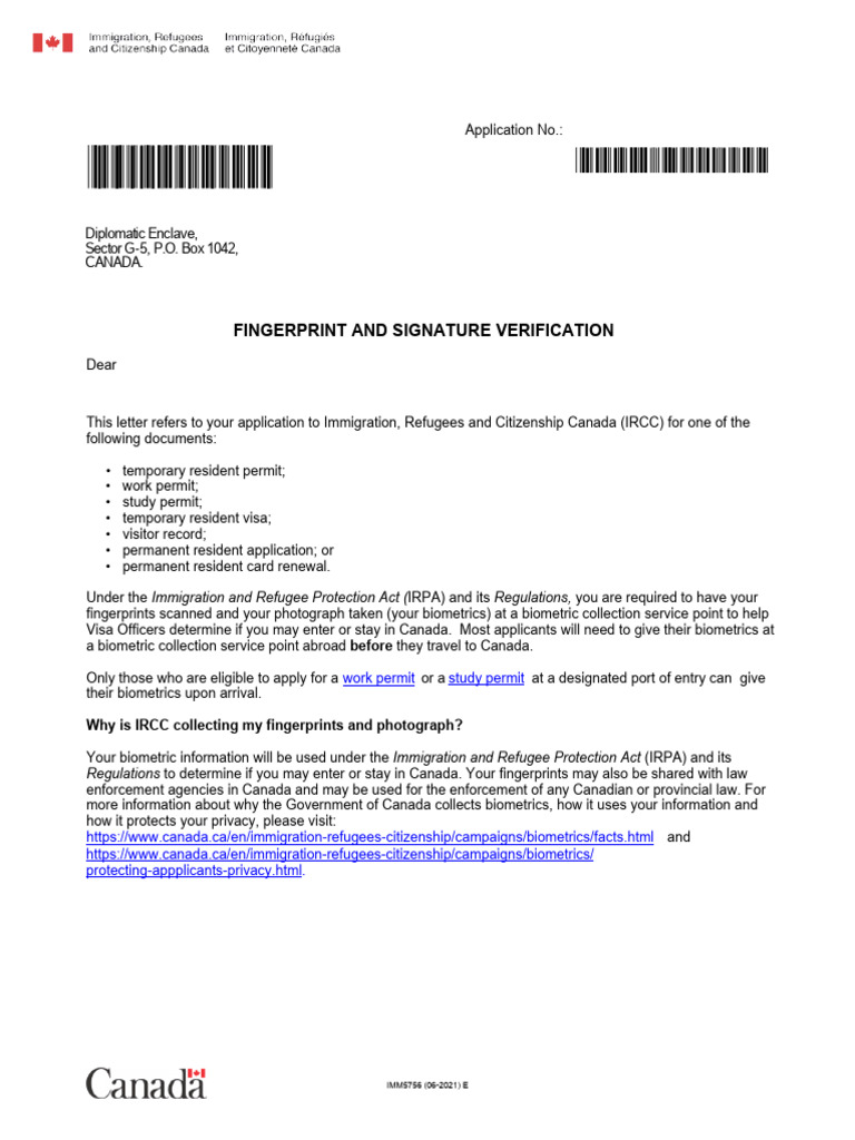 Biometric Instructions for IRCC Applicants | PDF | Immigration | Human ...