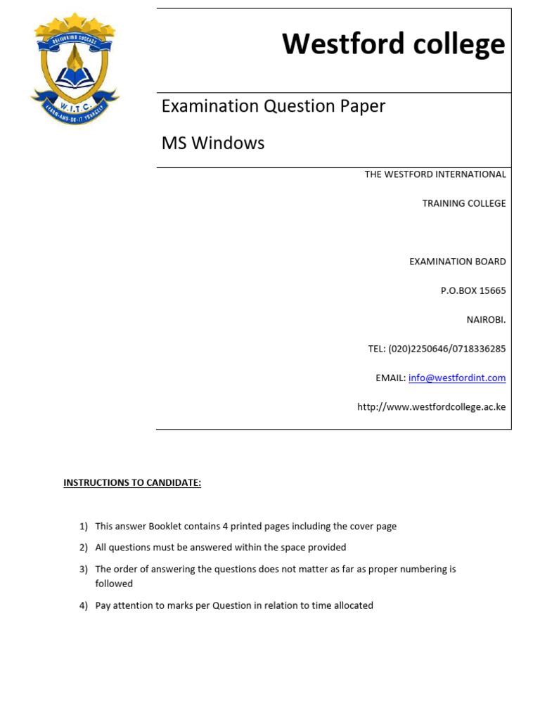 MS Windows Exam Question Paper | PDF