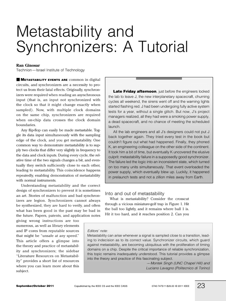 Metastability and Synchronizers A Tutorial | PDF | Electrical Circuits | Electronic Engineering