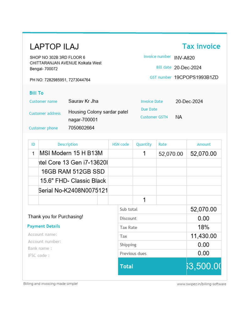 Laptop Bill | PDF