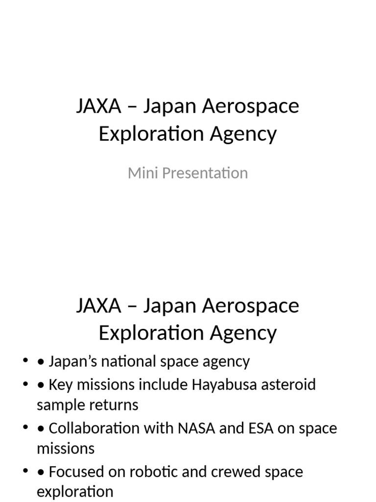 Presentation 13 JAXA – Japan Aerospace Exploration Agency | PDF