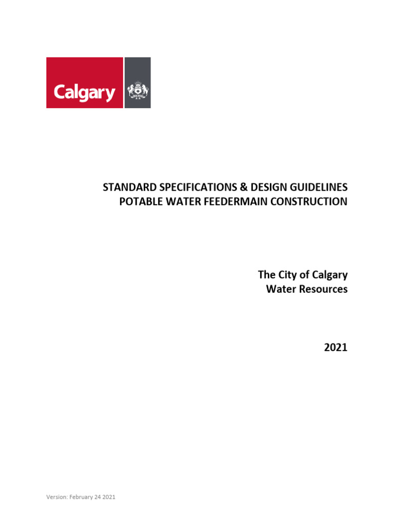 Calgary Potable Water Feedermain Guidelines | PDF | Pipe (Fluid ...