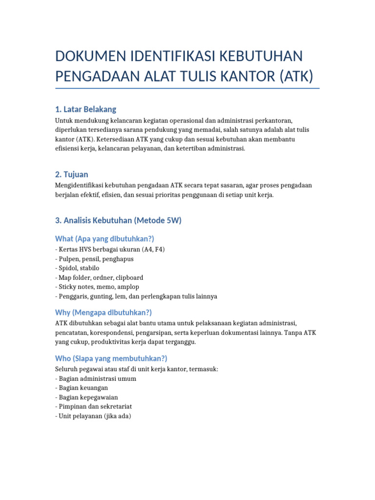 Identifikasi Kebutuhan Pengadaan ATK | PDF
