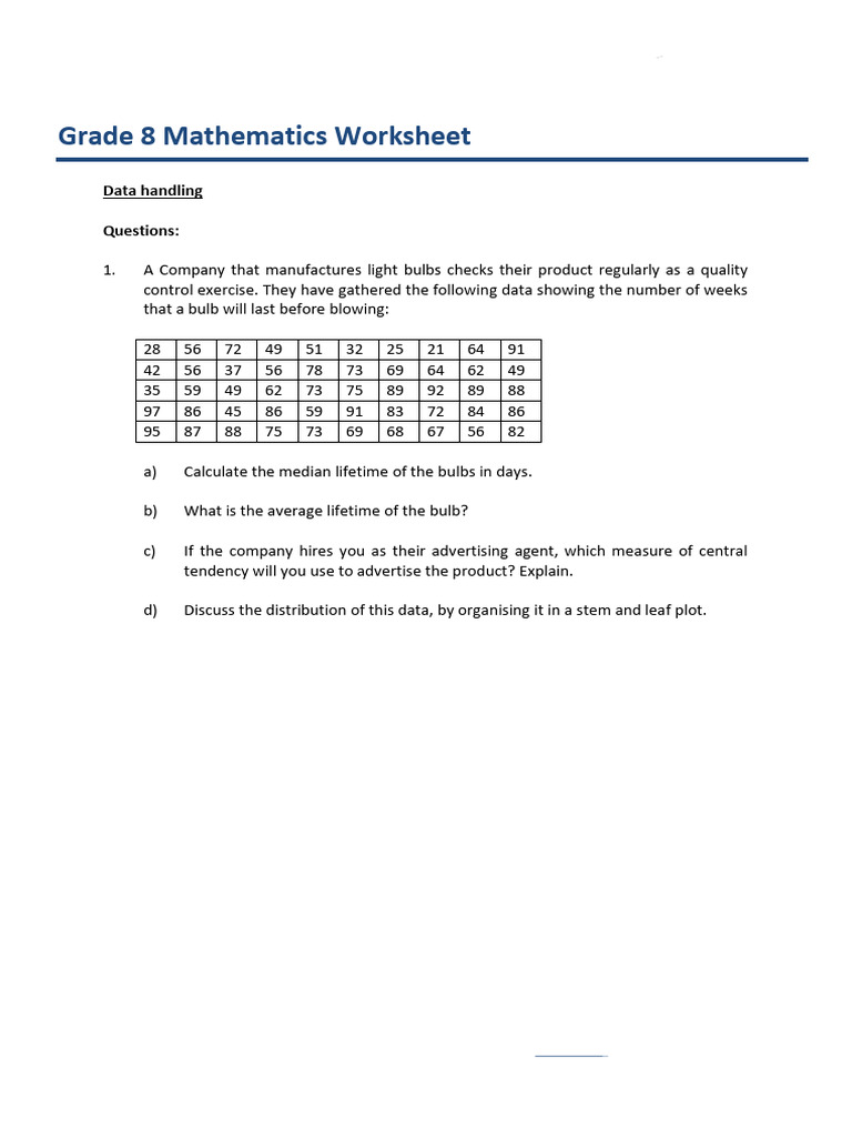 Data-Handling - Grade 8 | PDF