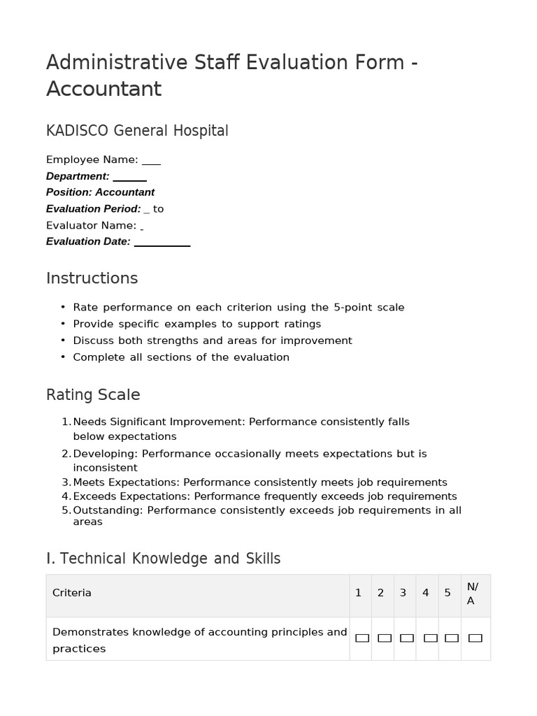 Accountant Evaluation Form | PDF | Performance Indicator | Regulatory ...