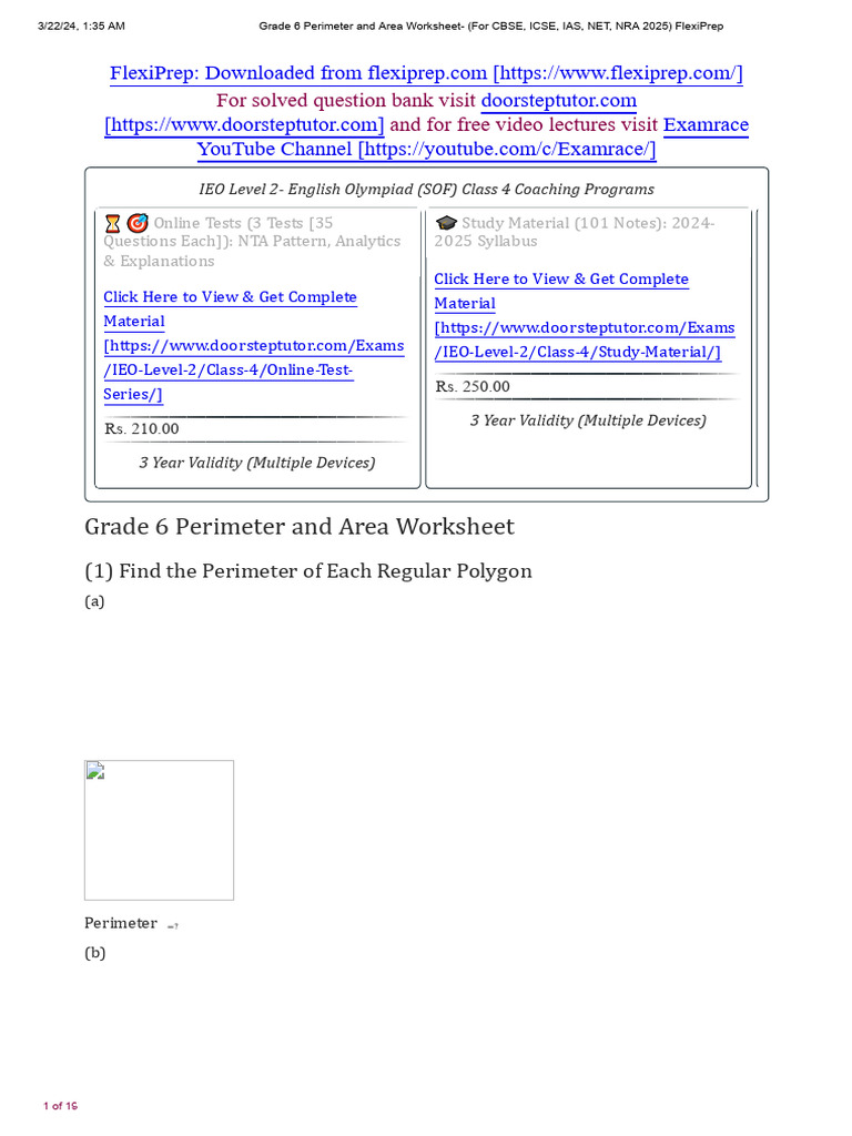 Grade 6 Perimeter and Area | PDF | Area | Rectangle