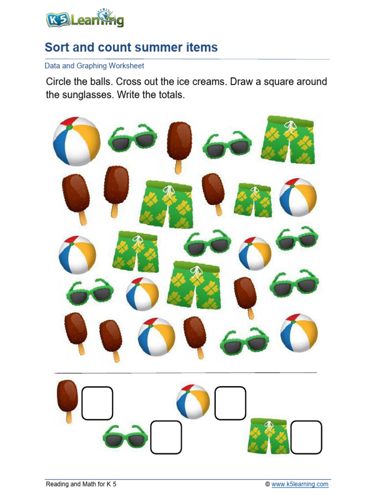 Sort and Count Summer Items Worksheet | PDF