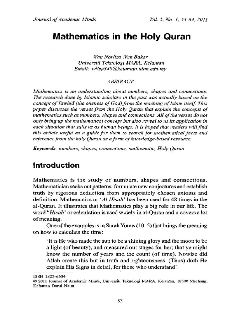Mathematics in The Holy Quran - Mathematics-in-the-Holy-Quran | PDF
