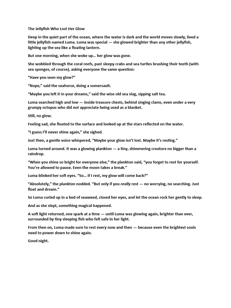 The Jellyfish Who Lost Her Glow | PDF