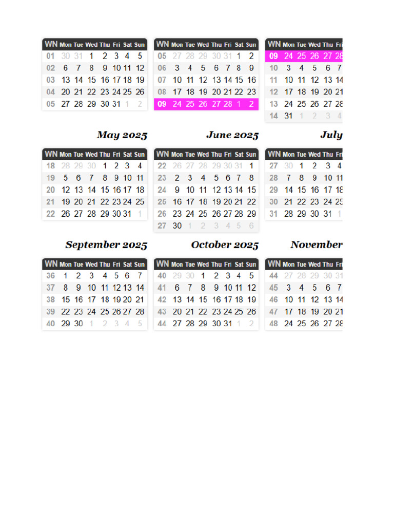 Calender 2025 WK | PDF