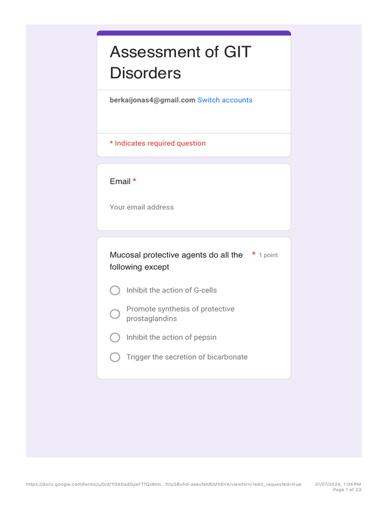 Assessment of GIT Disorders 2 | PDF | Gastroesophageal Reflux Disease ...