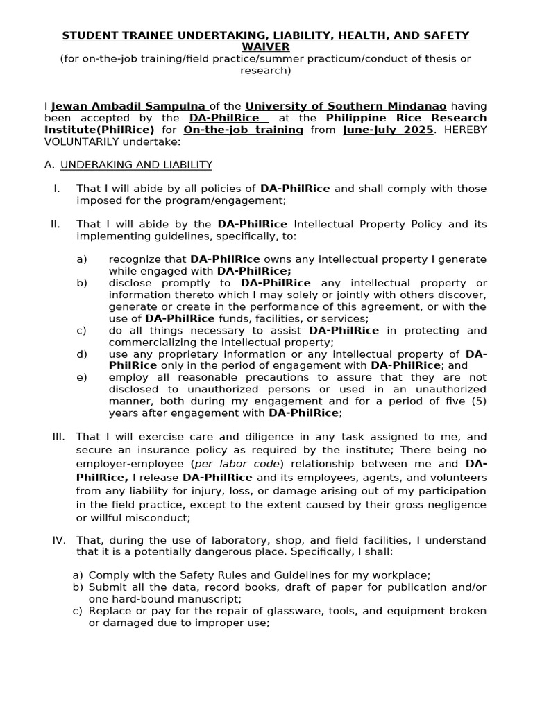 Student Agreement and Liability Waiver 2021 1 | PDF | Legal Liability ...