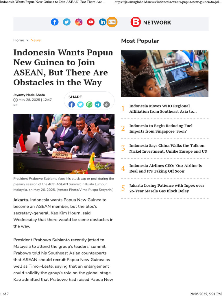 Indonesia Wants Papua New Guinea to Join ASEAN, But There Are Obstacles ...