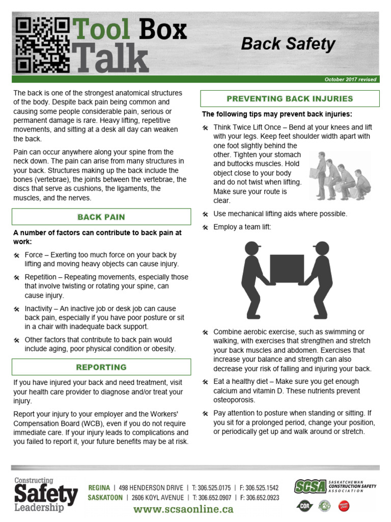 4.Back-Safety - ToolBox - Oct2017revised 背部安全 | PDF | Back Pain ...