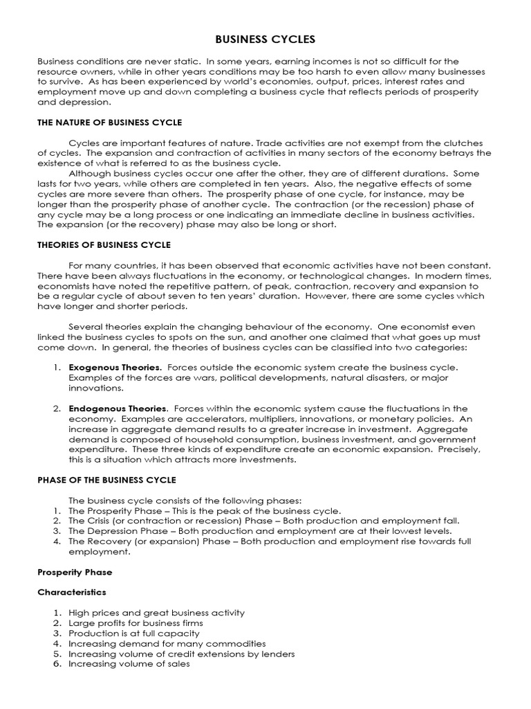 BUSINESS CYCLES and INFLATION | PDF | Business Cycle | Recession