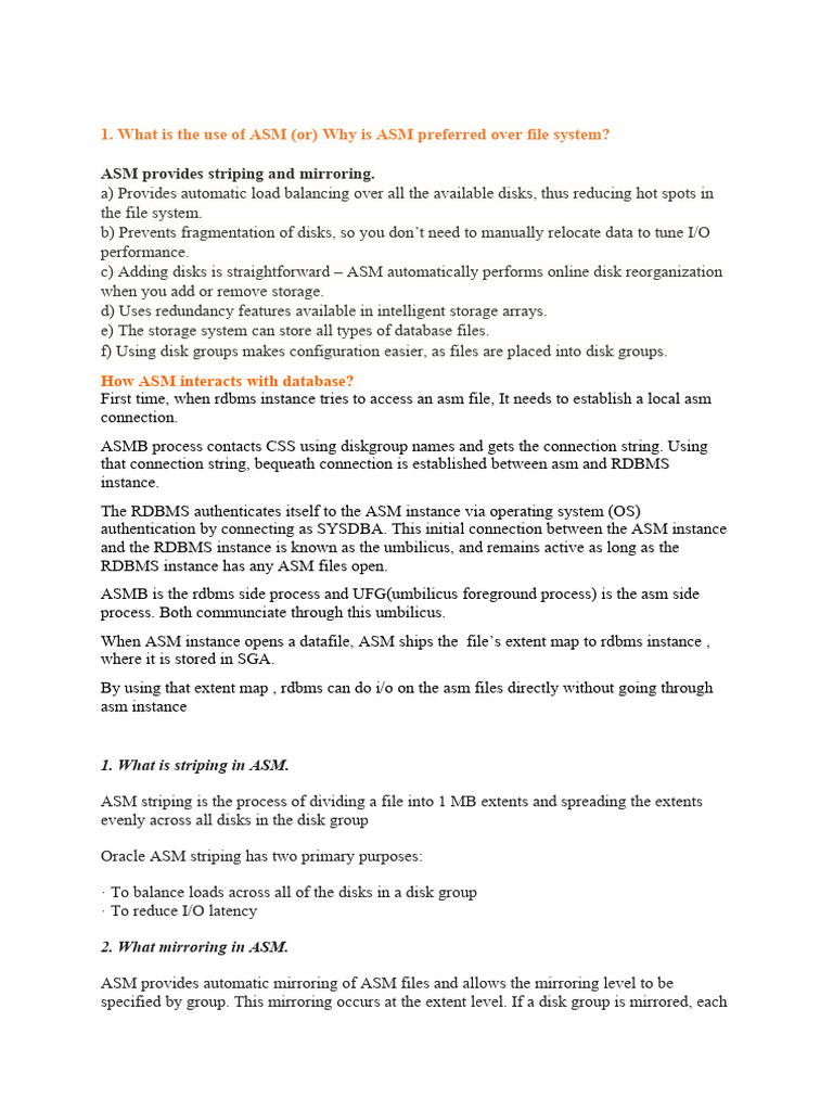 Oracle ASM Interview Questions&answers | PDF | File System | Relational Database