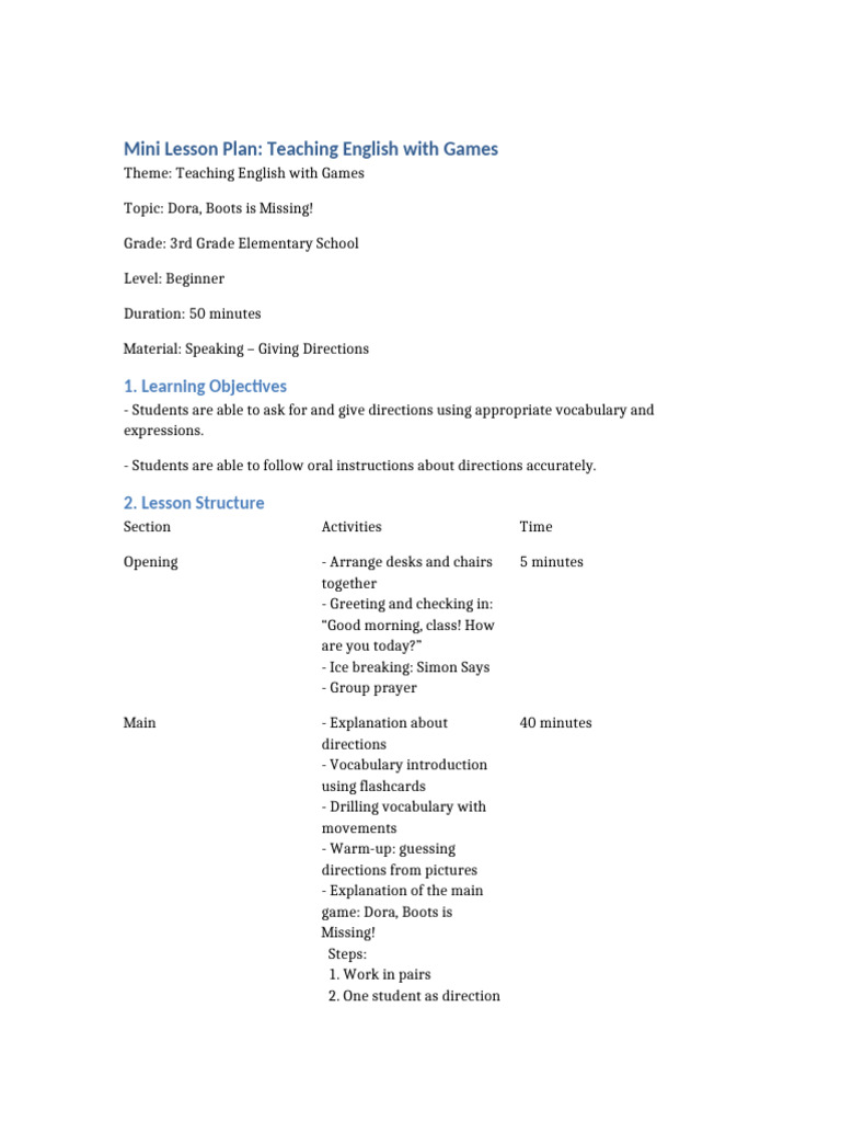 Mini Lesson Plan English | PDF | Vocabulary | Human Communication