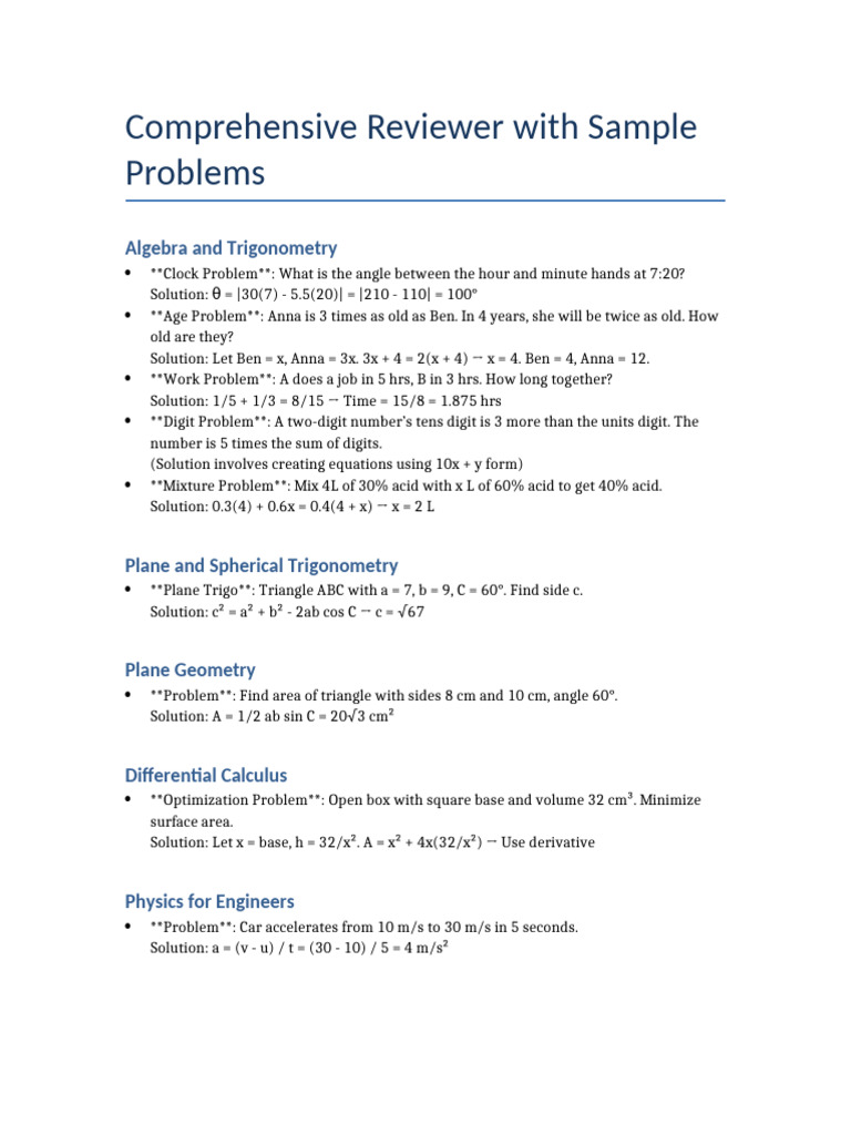 Comprehensive Reviewer With Sample Problems | PDF