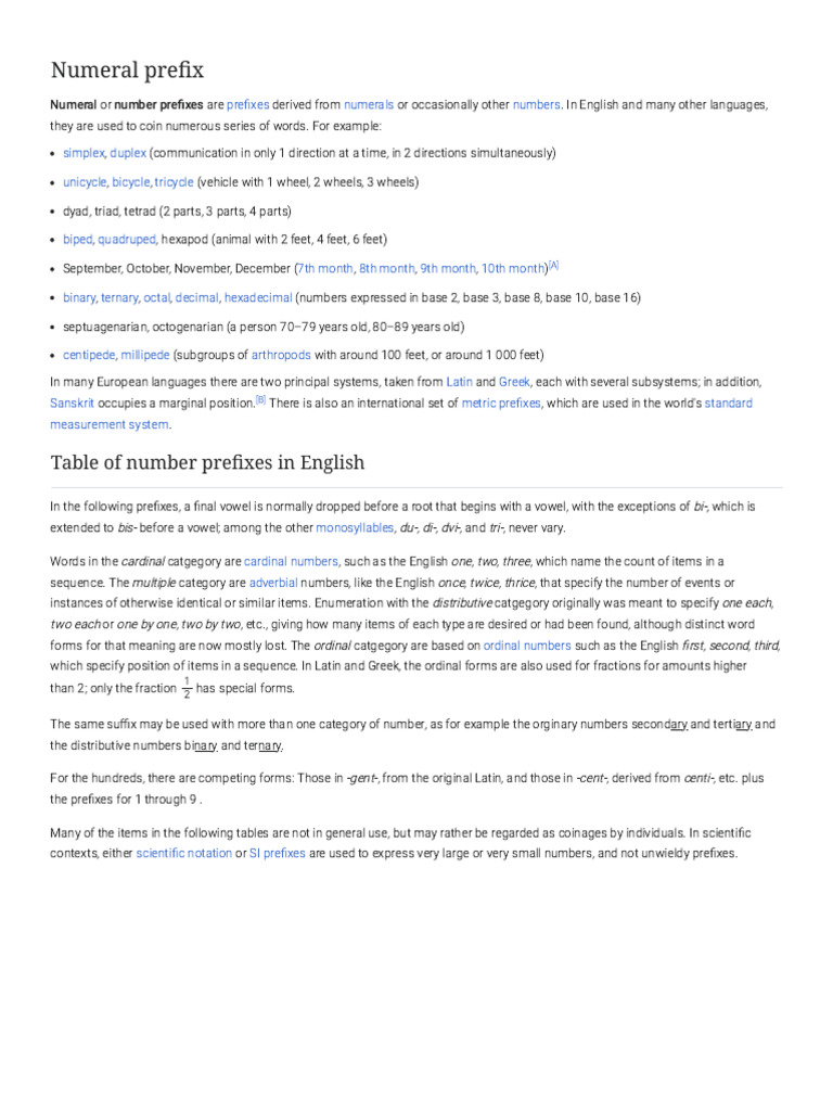 Numeral Prefix - Wikipedia | PDF | Mathematical Notation | Linguistic Morphology