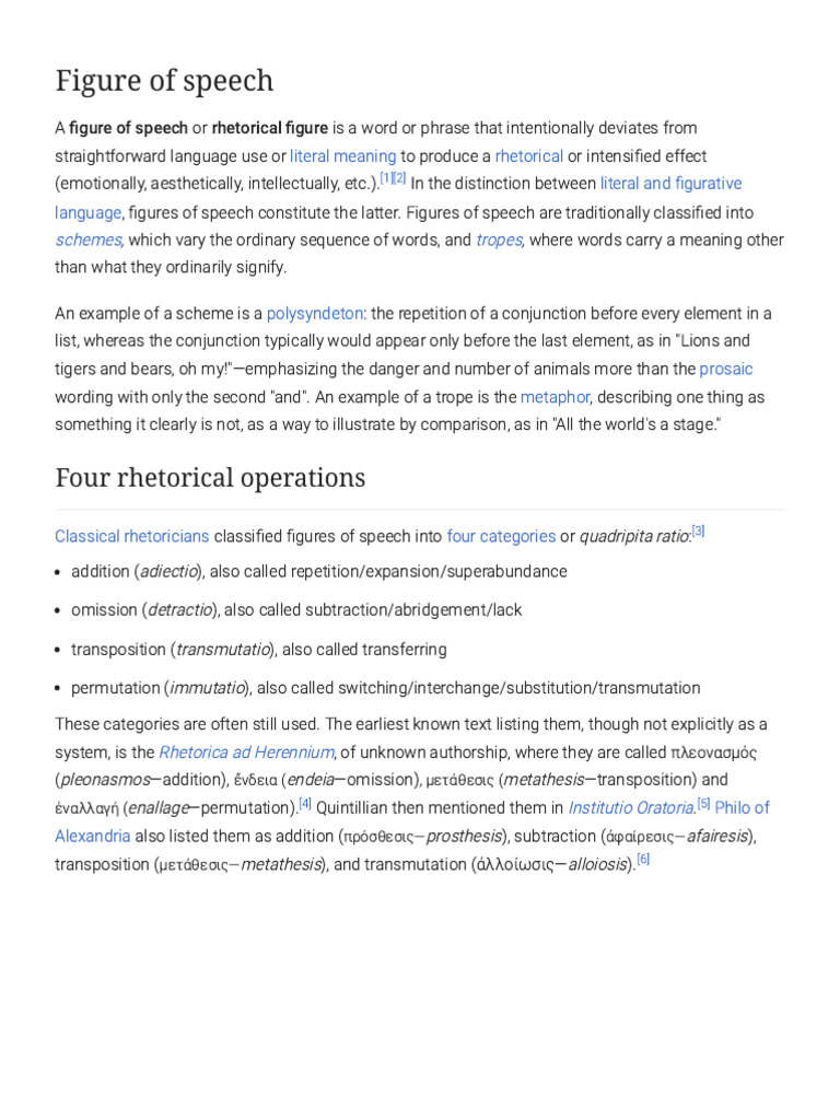 Figure of Speech - Wikipedia | PDF | Rhetorical Techniques | Linguistics