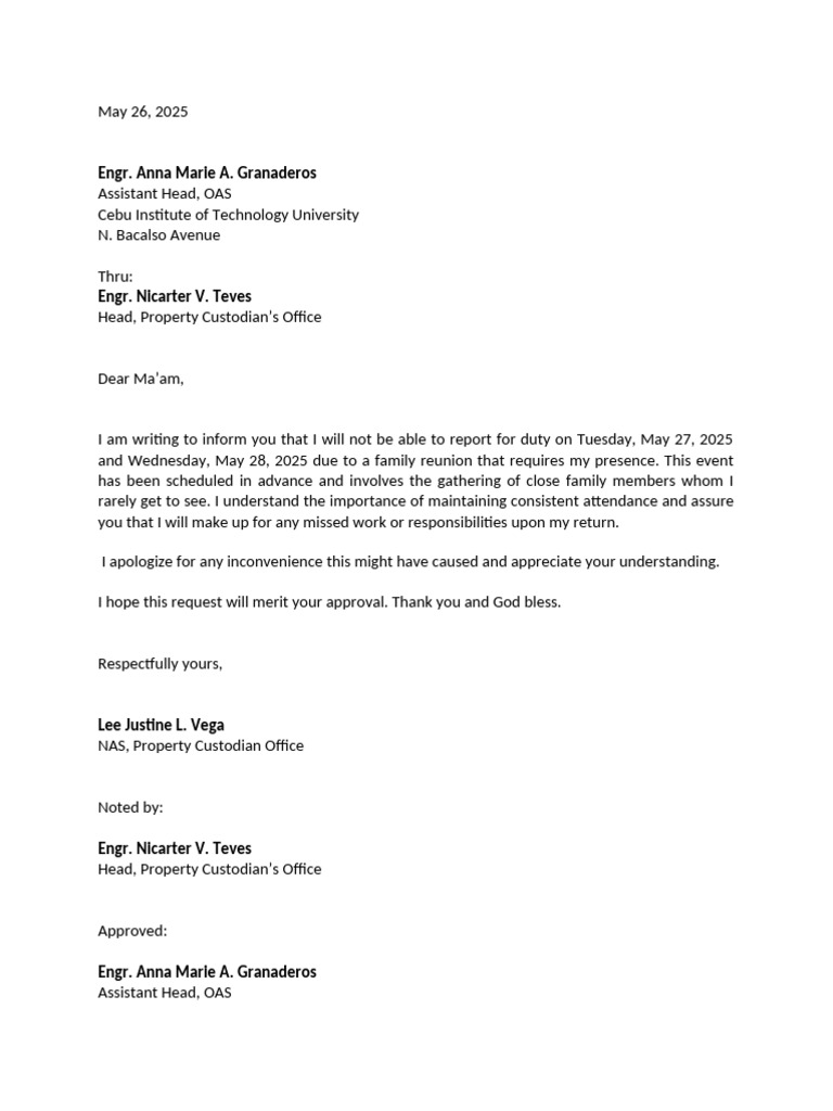 Lee Absent Letter | PDF